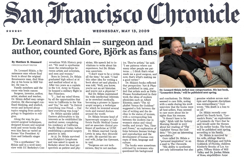 San Francisco Chronicle - Dr. Leonard Shlain - surgeon and author ...